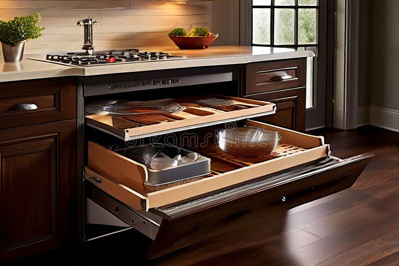 Tray Storage a Pull Out Tray Storage Unit in a Lower Cabinet Mak Stock ...