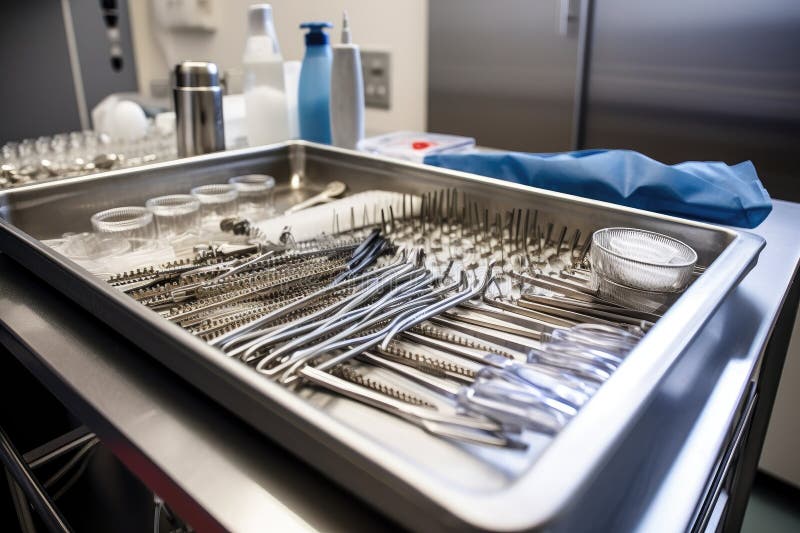 A Tray of Surgical Instruments Being Sterilized in a Medical Laboratory ...