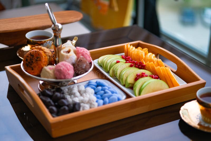 Tray of Sweets and Fruit Served for Tea. Stock Image - Image of dessert ...