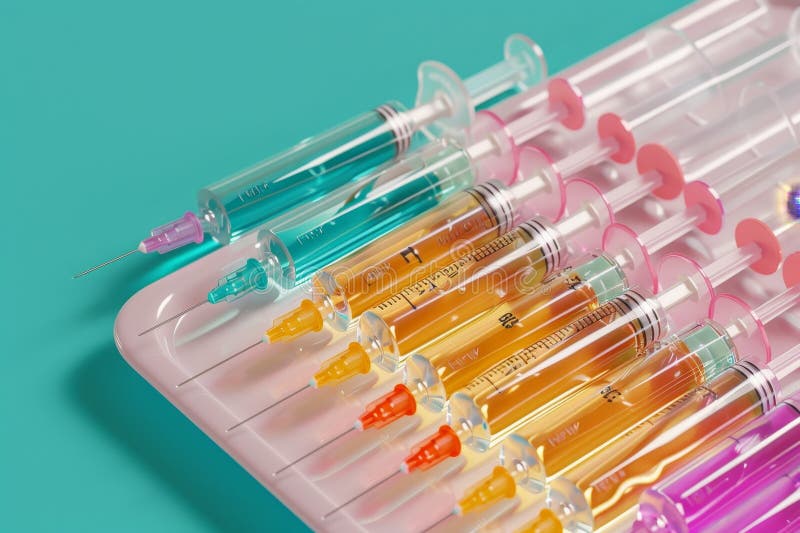 A Tray of Syringes with Different Colors and Sizes with Generative AI ...