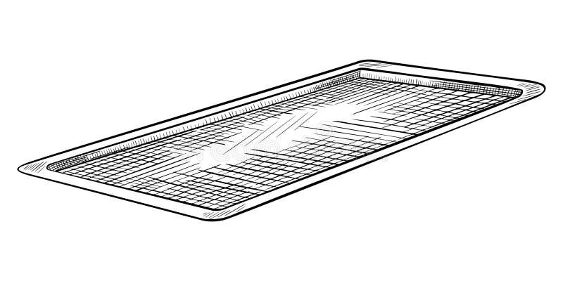 Tray Vector Illustration. Linear Drawing of Dish for Food Painted by ...