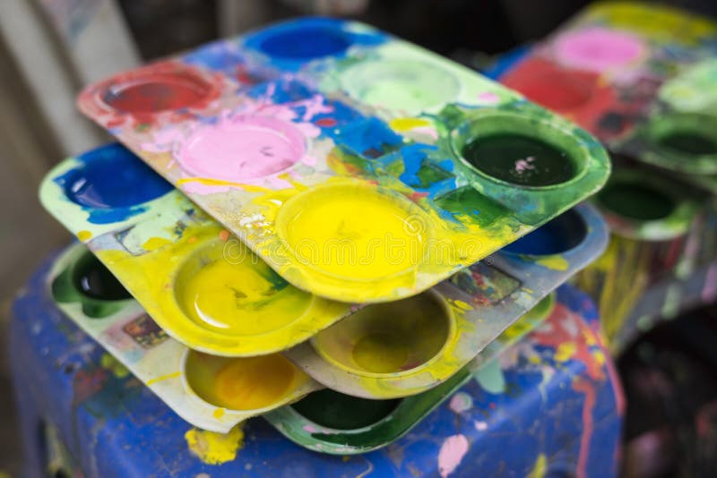 Tray of Watercolour for Children To Learn Painting Stock Photo - Image ...