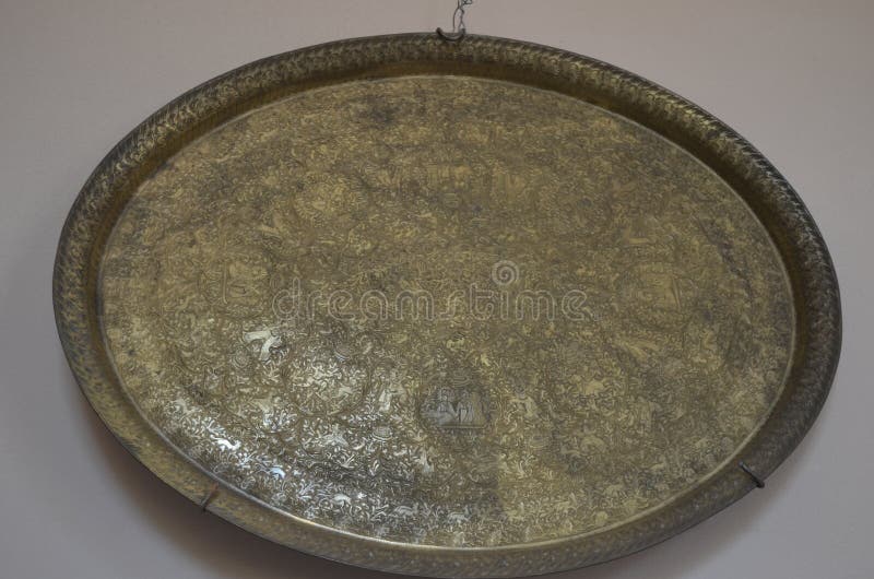 Bronze tray with patterns. stock photo. Image of background - 113282086