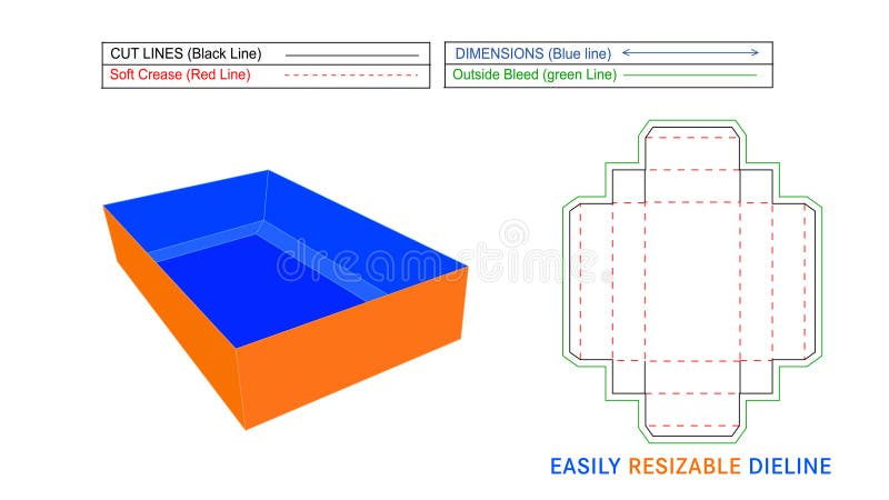 Trays Box, Easily Assemble Standard Tray Box Editable Dieline Template ...