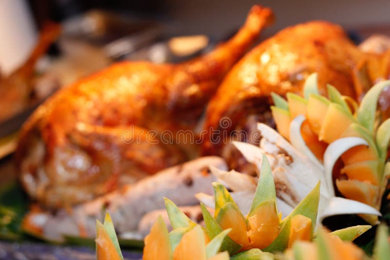 Trays Full of Roasted Chickens Served at the Buffet Stock Photo - Image ...