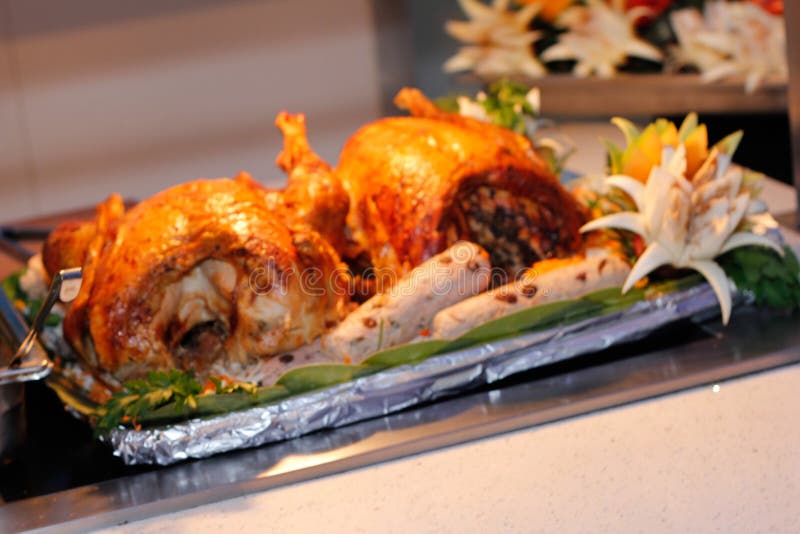 Trays Full of Roasted Chickens Served at the Buffet Stock Photo - Image ...