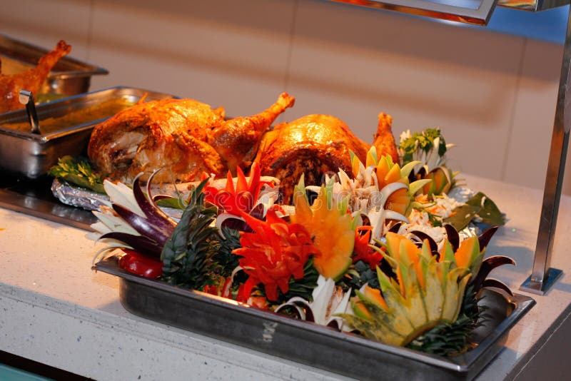 Trays Full of Roasted Chickens Served at the Buffet Stock Photo - Image ...