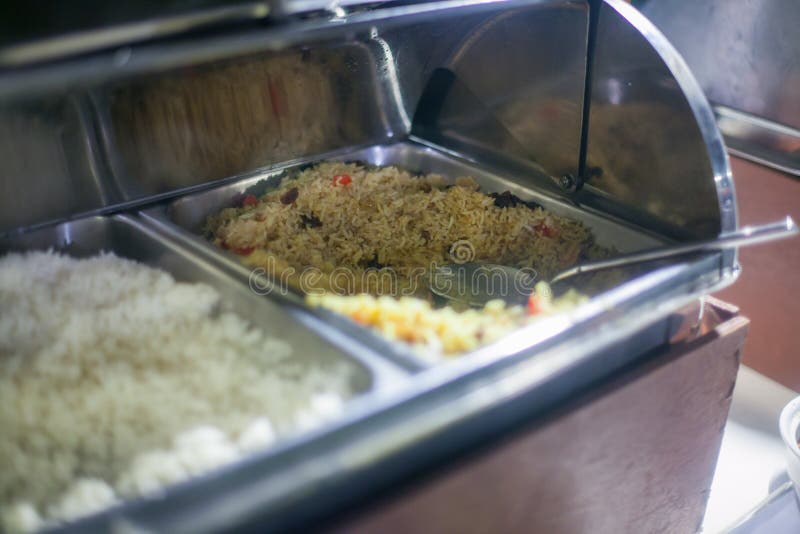 Trays of Rice and Fried Rice Set Stock Photo - Image of cooking, green ...
