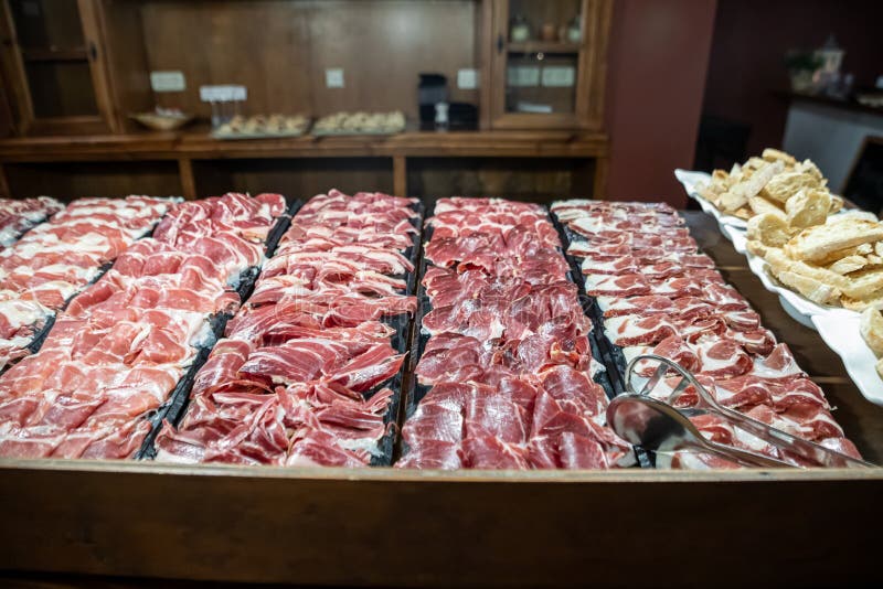 Trays of Serrano Ham, Iberian Ham, Accompanied by Bread Stock Image ...