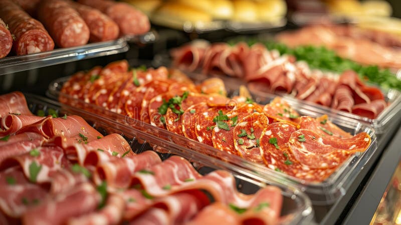 Trays of Sliced Deli Meats. Stock Image - Image of shop, display: 356057795