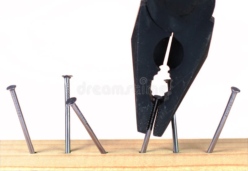 Mano Che Estrae Un Chiodo Con Il Martello Fotografia Stock - Immagine ...