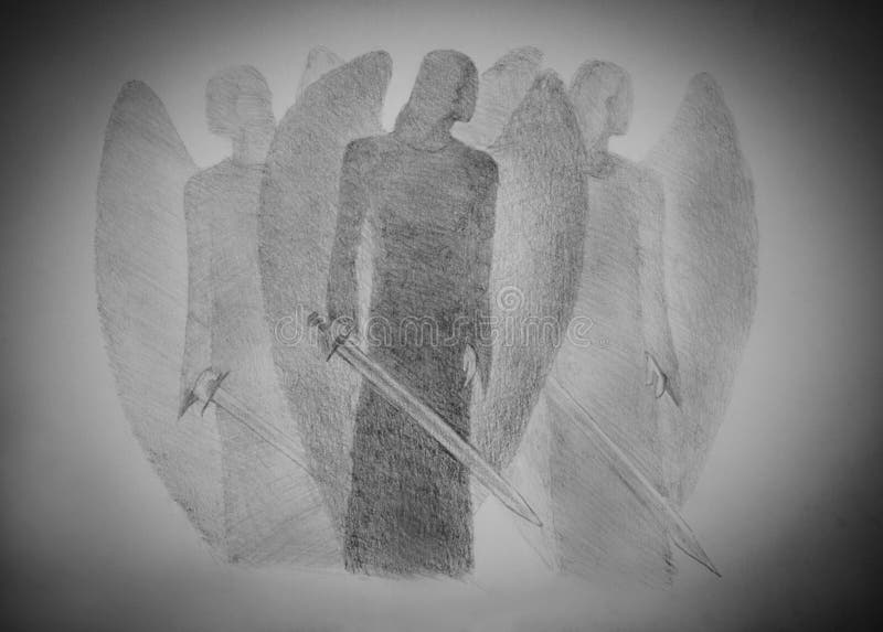Tre angeli con una spada illustrazione di stock. Illustrazione di ...