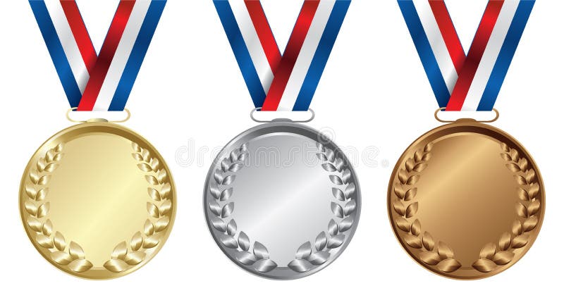 Tre Medaljer, Guld, Silver Och Brons Vektor Illustrationer ...