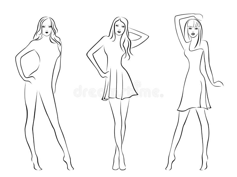 Tre Modelli Di Moda Eleganti Illustrazione Vettoriale - Illustrazione ...