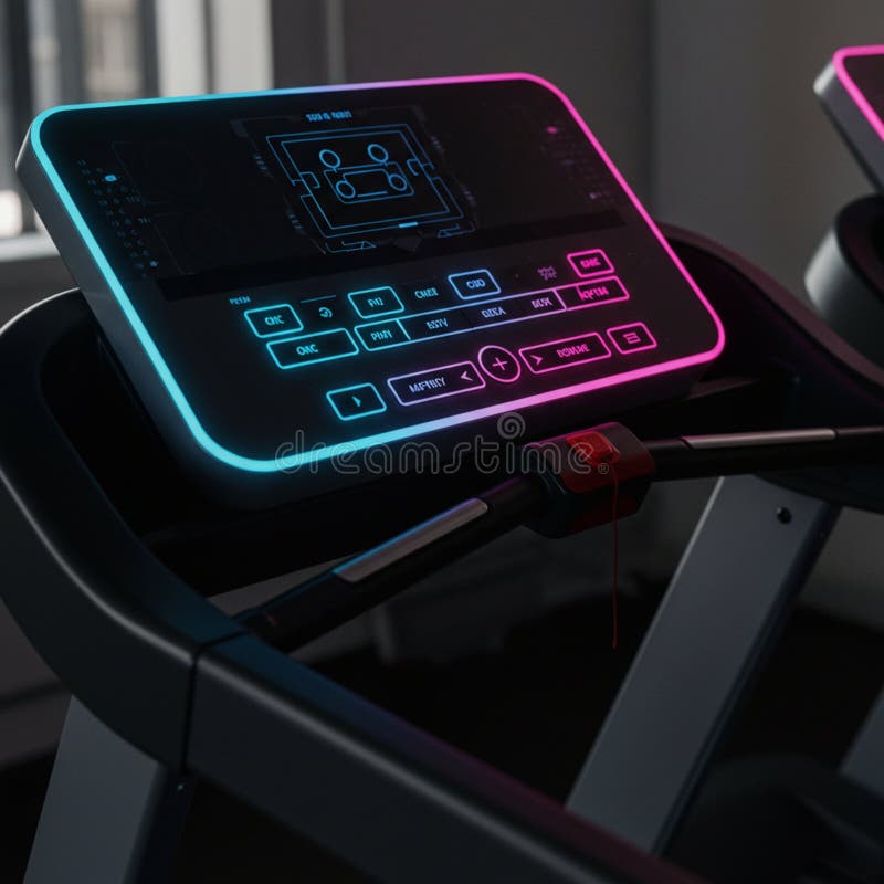 Treadmill Console with a Futuristic Digital Interface. the Display ...