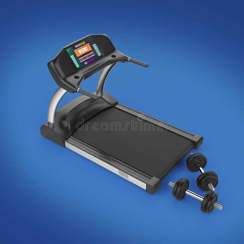 Treadmill and Fitness Exercise Equipment Dumbbell Weights on Screen of ...