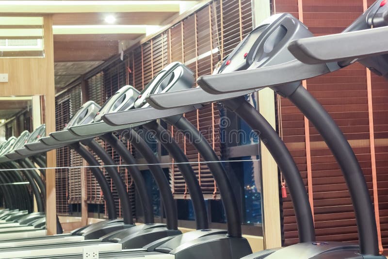 Treadmill in Gym with Mirror Reflection, Fitness Concept Stock Image ...