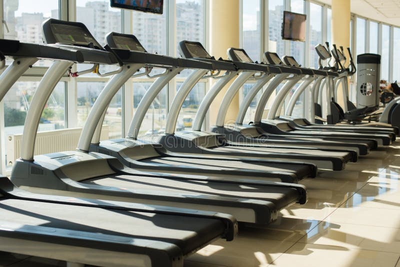 Treadmills in gym. stock image. Image of motion, motivation - 64894093