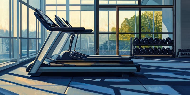 Treadmills in Gym with Sunlight: Weights and Large Windows, Exercise ...