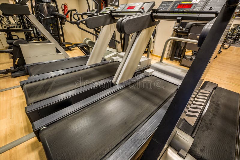 Gym Treadmills stock image. Image of exercise, treadmill - 45481769