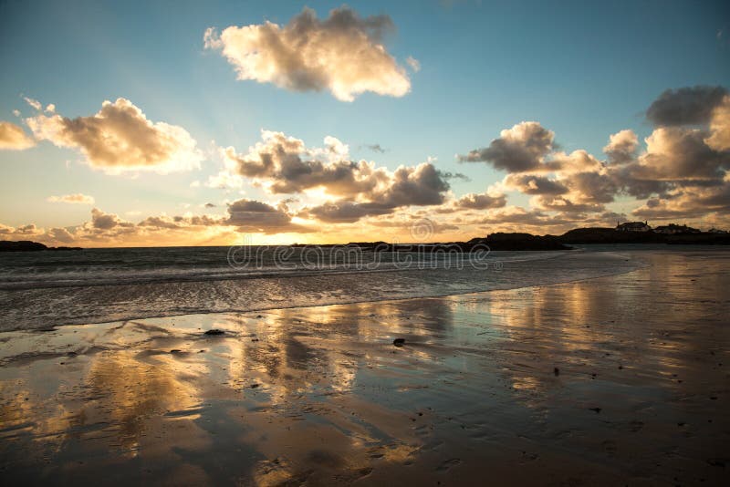 Trearddur Bay Beach at Sunset Stock Image - Image of river, dusk: 27697969