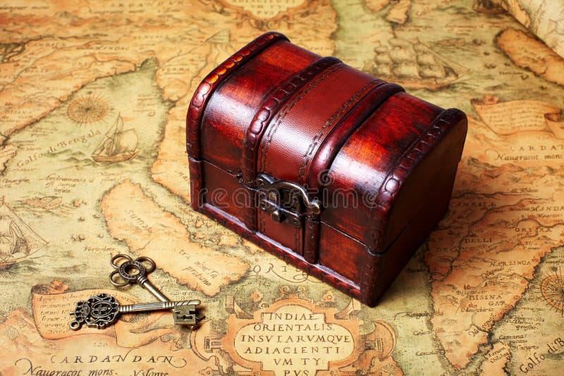 Treasure Box on Ancient Map Background Stock Photo - Image of handmade ...