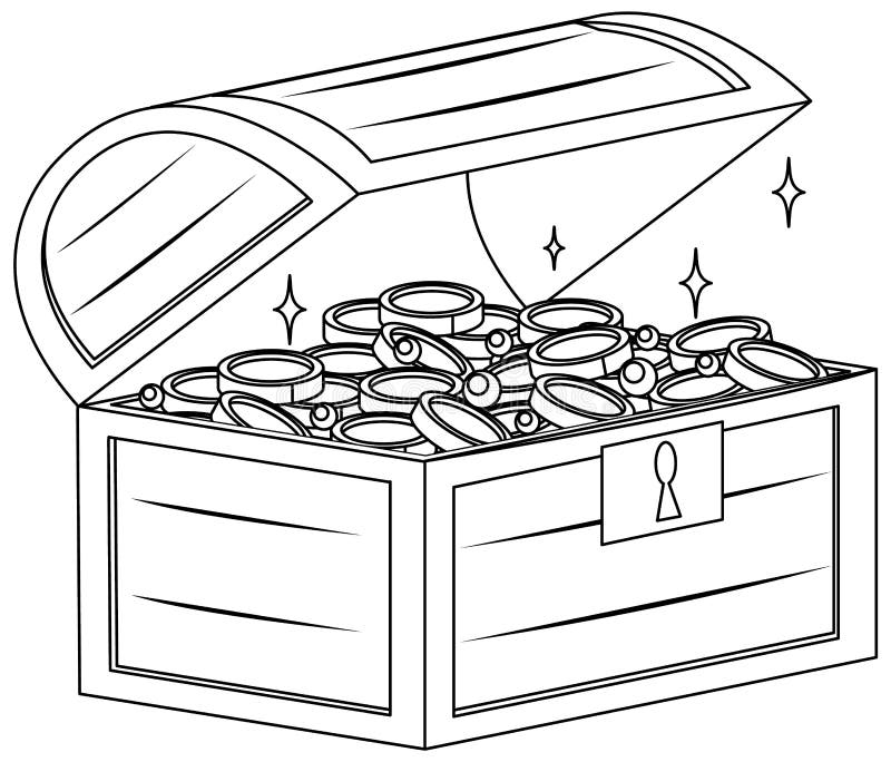 Treasure Box Black and White Doodle Character Stock Vector ...