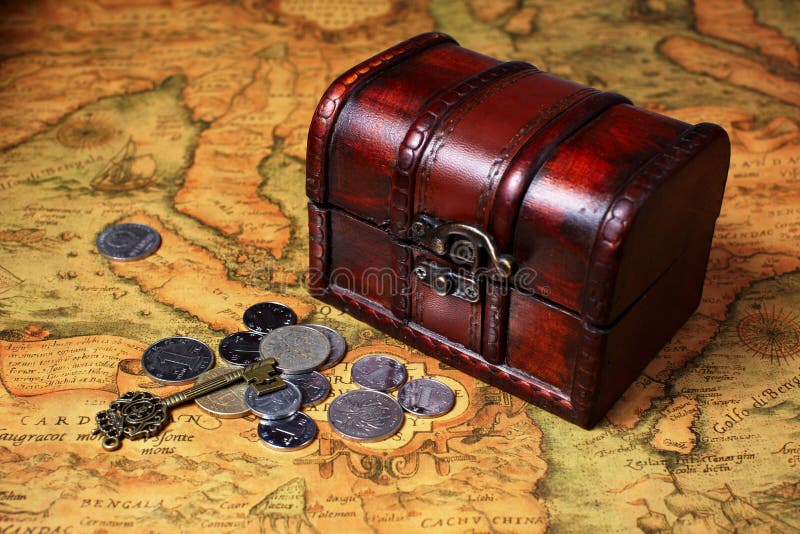 Treasure box and coins stock photo. Image of symbol, historic - 35250322