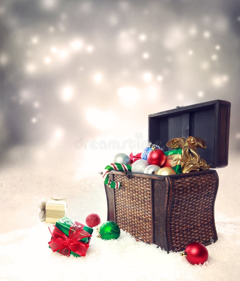 Treasure Box Filled with Christmas Ornaments and Presents Stock Image ...