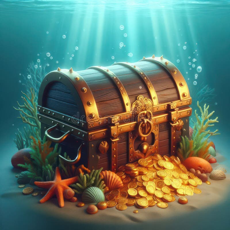 Treasure Chest at the Bottom of the Sea. Stock Illustration ...