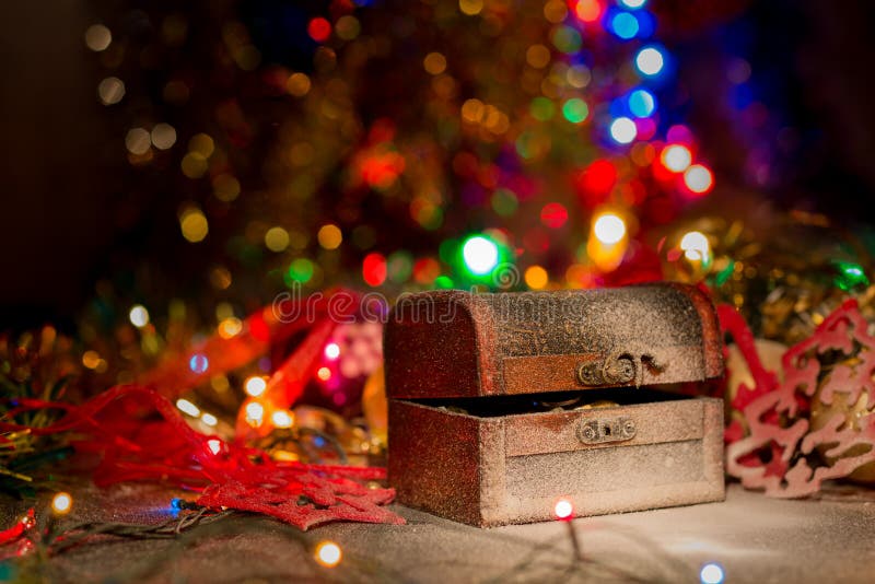 Treasure Chest with Christmas Decorations Stock Photo - Image of globe ...