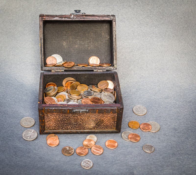 Treasure Chest of Coins stock photo. Image of plan, save - 75559022