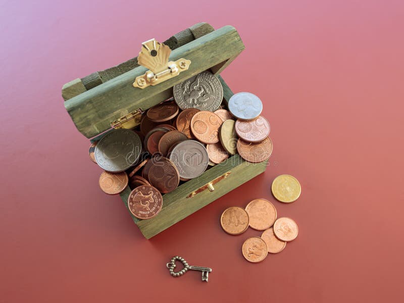 Treasure chest with coins stock image. Image of small - 256853007