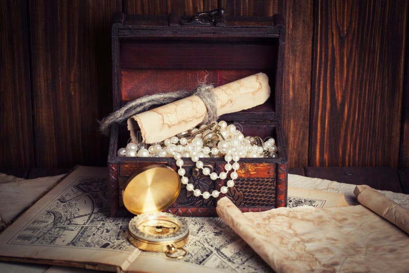 Treasure chest stock photo. Image of compass, table, treasure - 41598442