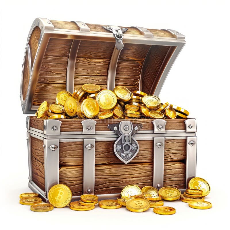 Treasure Chest Filled with Bitcoin Coins. Generative Ai Stock ...