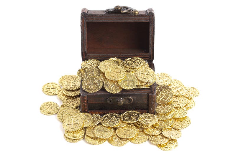 Replica Golden Coin Pirate Treasures Isolated on a White Background ...