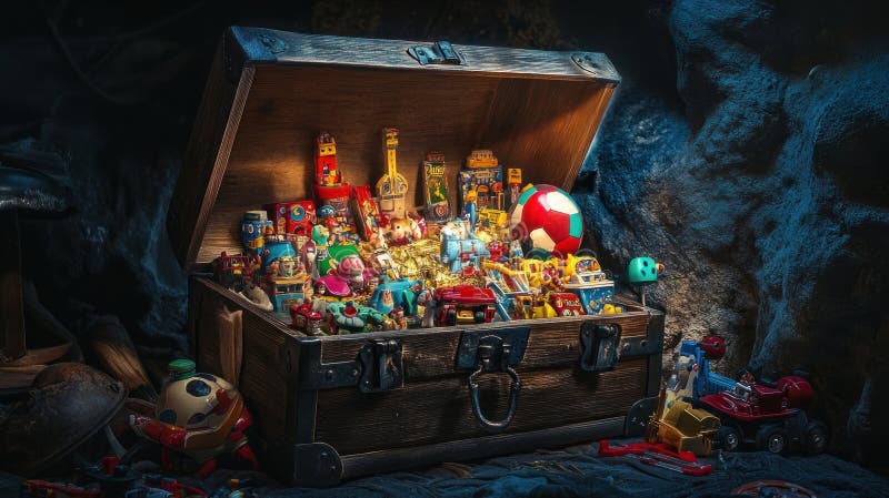 Treasure Chest Filled with Vintage Toys Stock Illustration ...