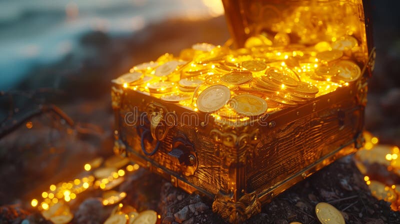 Treasure Chest Full of Gold Background Stock Photo - Image of money ...