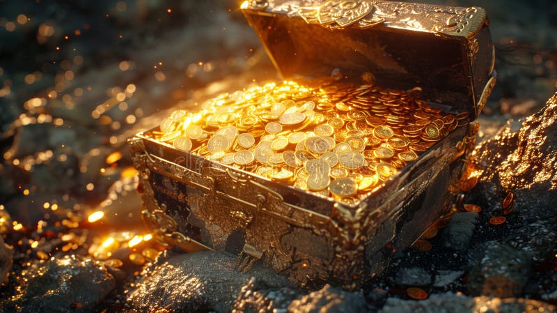 Treasure Chest Full of Gold Background Stock Image - Image of business ...