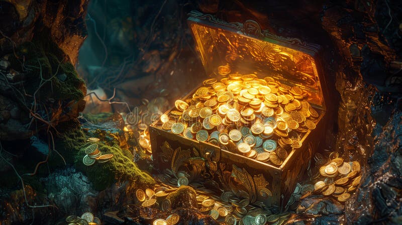 Treasure Chest Full of Gold Background Stock Photo - Image of cash ...