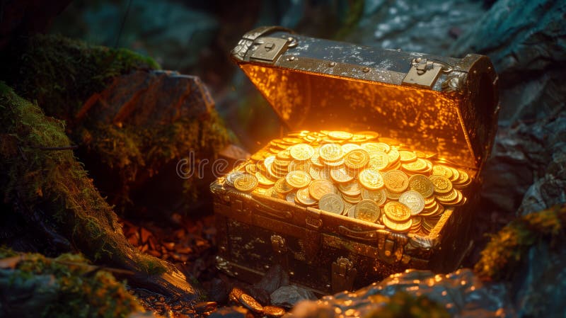 Treasure Chest Full of Gold Background Stock Image - Image of finance ...