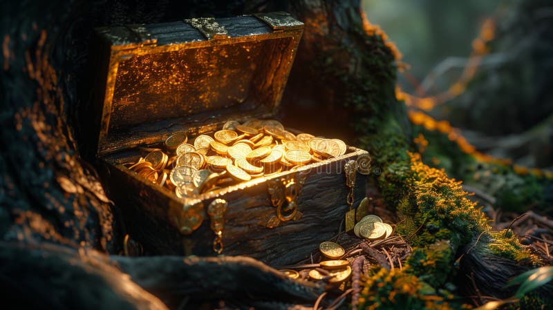 Treasure Chest Full of Gold Background Stock Photo - Image of wooden ...