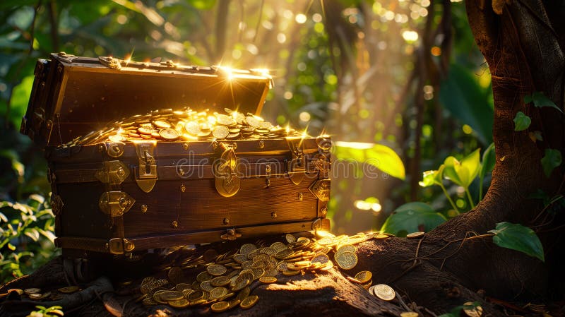 Treasure Chest Full of Gold Background Stock Image - Image of secret ...