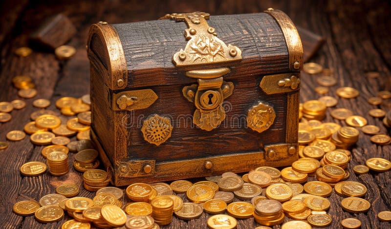A Treasure Chest Full of Gold Coins. AI Generated. Stock Illustration ...
