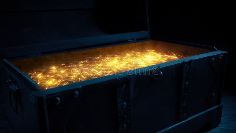 Sparkling Gold Treasure Chest in the Dark Stock Video - Video of ...