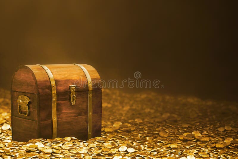 Treasure Chest with Gold Coin Stock Image - Image of light, black ...