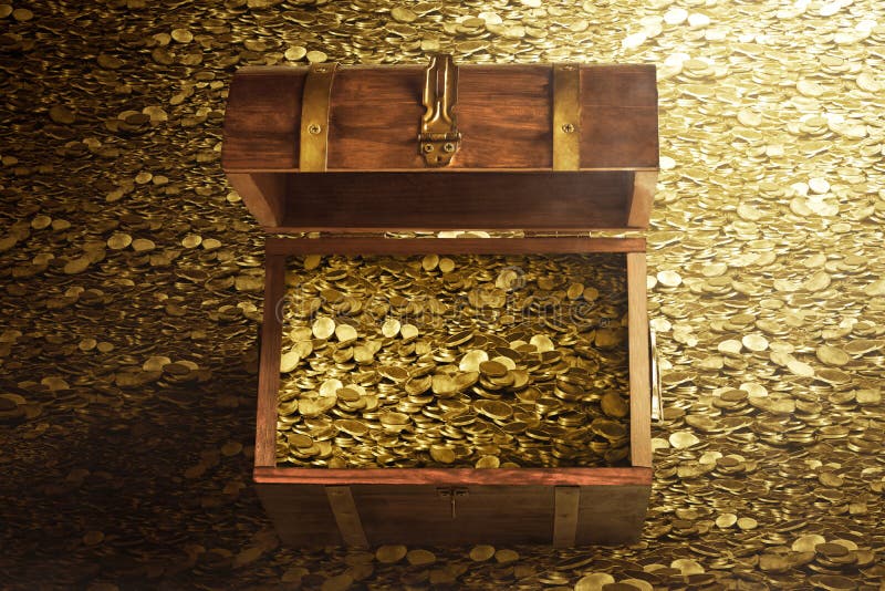 Treasure Chest with Gold Coins Stock Photo - Image of coins, metal ...