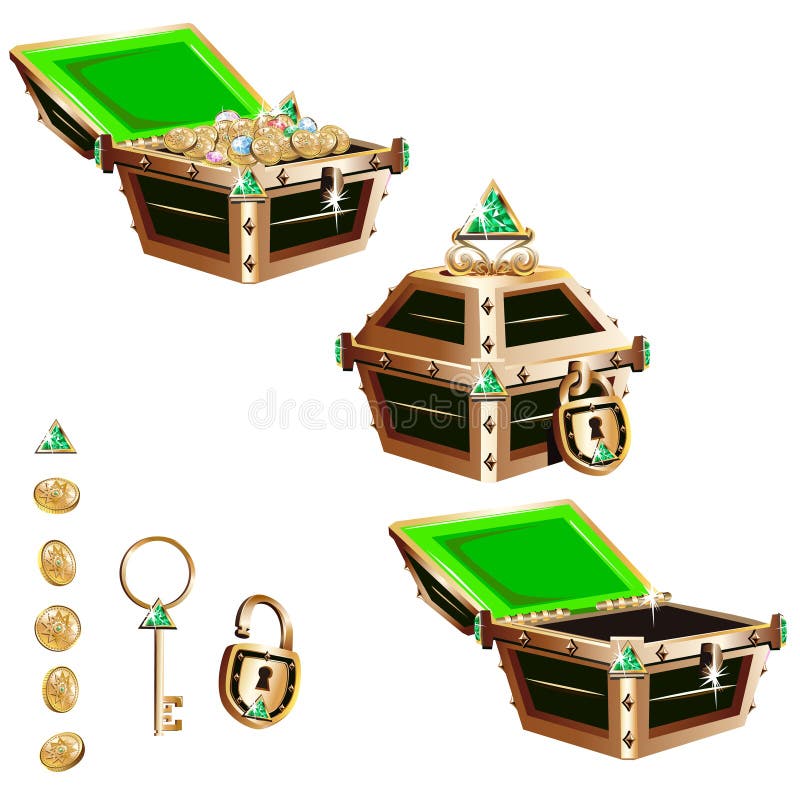 Treasure Chest with a Gold Frame and Crystals Stock Vector ...