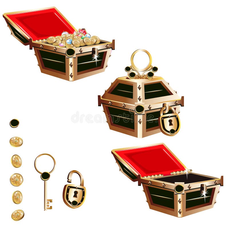 Treasure Chest with a Gold Frame and Crystals Stock Vector ...
