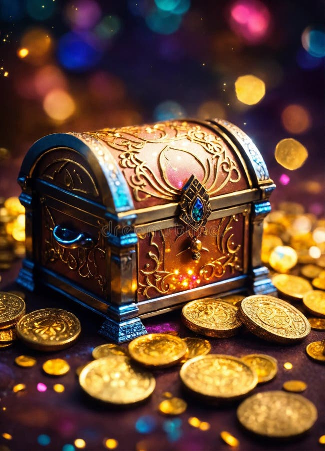 Treasure Chest and Gold. Selective Focus Stock Photo - Image of metal ...
